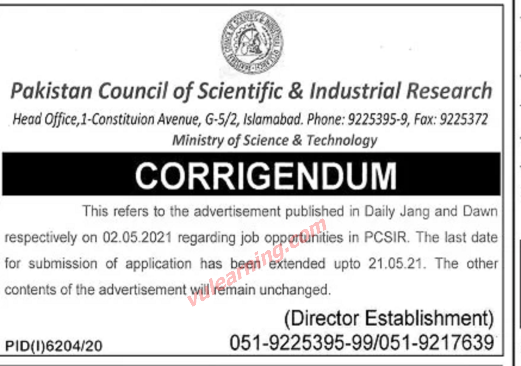 Advertisement of PCSIR Islamabad Jobs 2021 for Clerks, Instructors ...