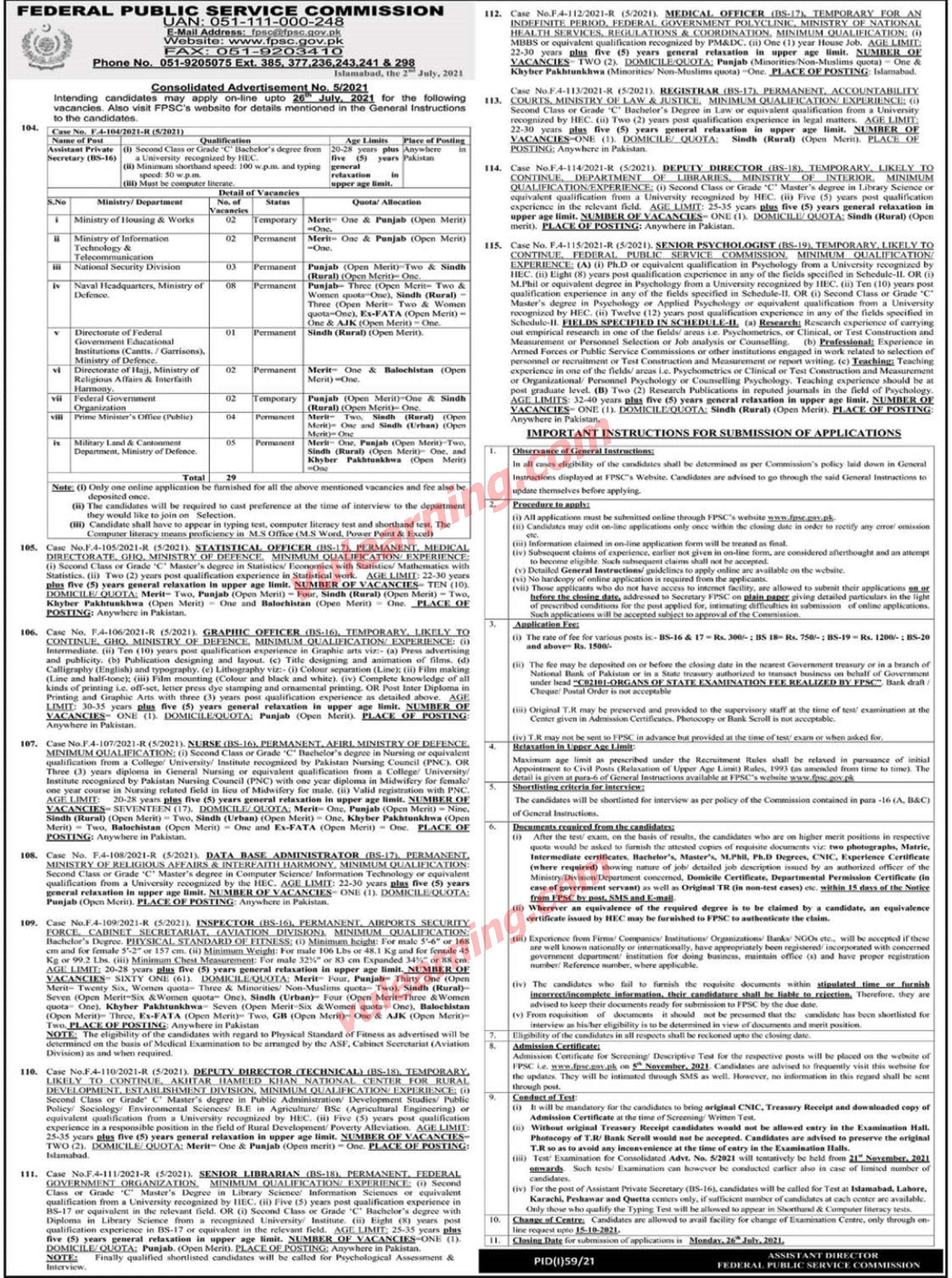 FPSC Assistant Private Secretary Jobs July 2021 for 29+ Posts Online ...