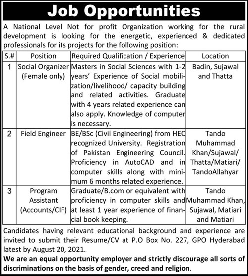 National Level NGO Jobs 2021 for Social Organizers, Field Engineers ...