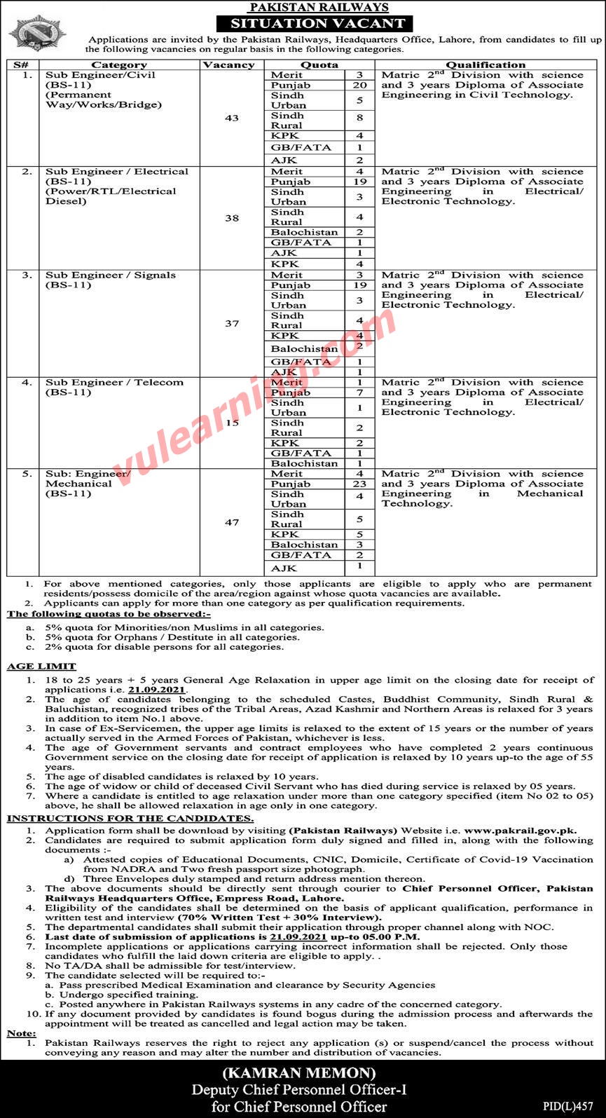 Pakistan Railways Jobs 2021 for Sub Engineers Download Application Form ...