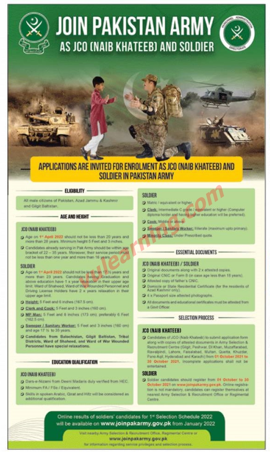 Join Pak Army as Soldier & Naib Khateeb September 2021 JCO & Siphai ...