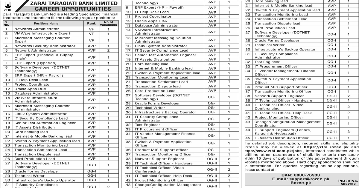 ZTBL Jobs 2026 Apply Online www.ztbl.com.pk Jobs in ZTBL Latest