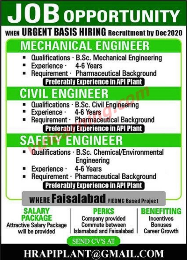 API Plant Faisalabad Project Jobs 2020 for Mechanical Engineer, Civil ...