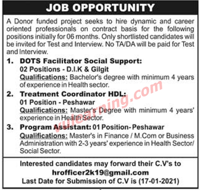 Donor Funded Project Jobs 2021 for DOTS Facilitators, Treatment Coordinator & Program Assistant ...