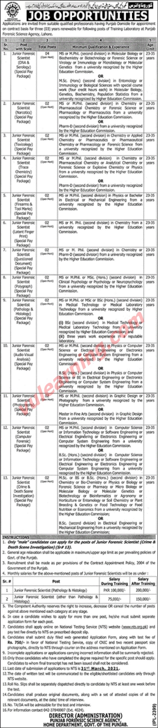PFSA Jobs 2021 for 28+ Junior Scientists NTS Application Form Download ...