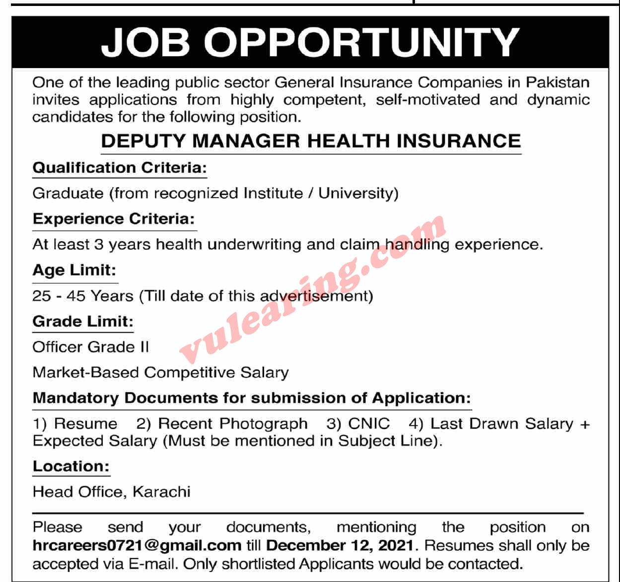 Leading Public Sector General Insurance Company Jobs 2021 for Deputy ...