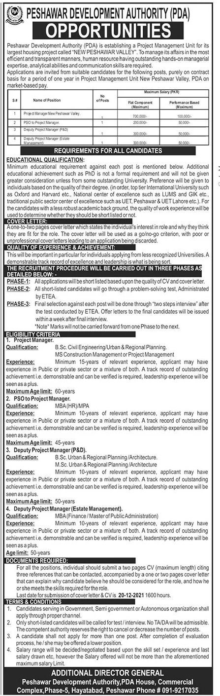 PDA Jobs 2021 for Deputy Project Managers & Project Managers Peshawar ...