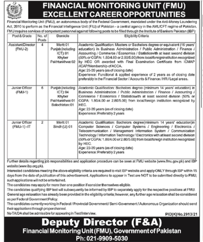 Financial Monitoring Unit FMU Jobs 2022 for Assistant Directors ...