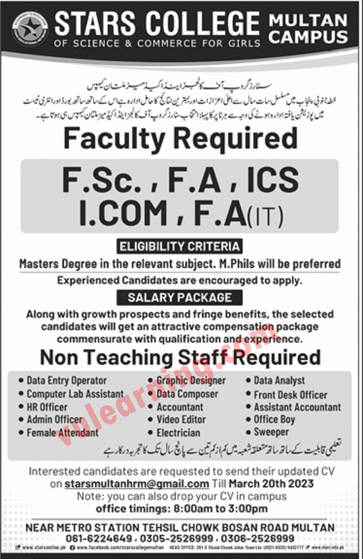 Stars College Multan Campus Jobs 2023 for Teaching Faculty & Non ...