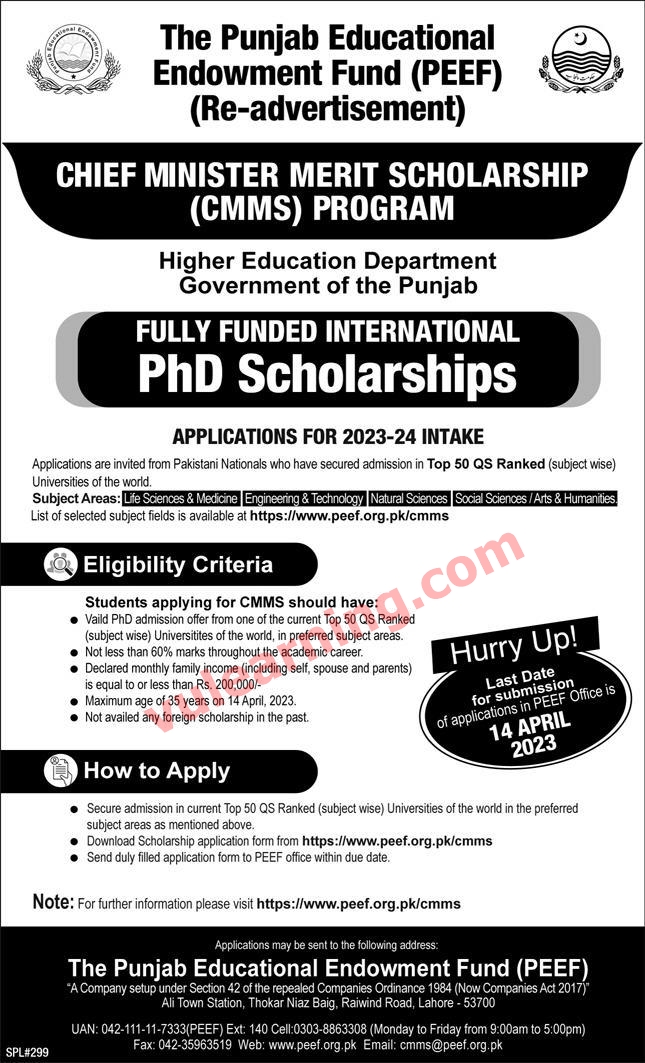 Chief Minister Merit Scholarship CMMS Program 2023 Fully Funded ...