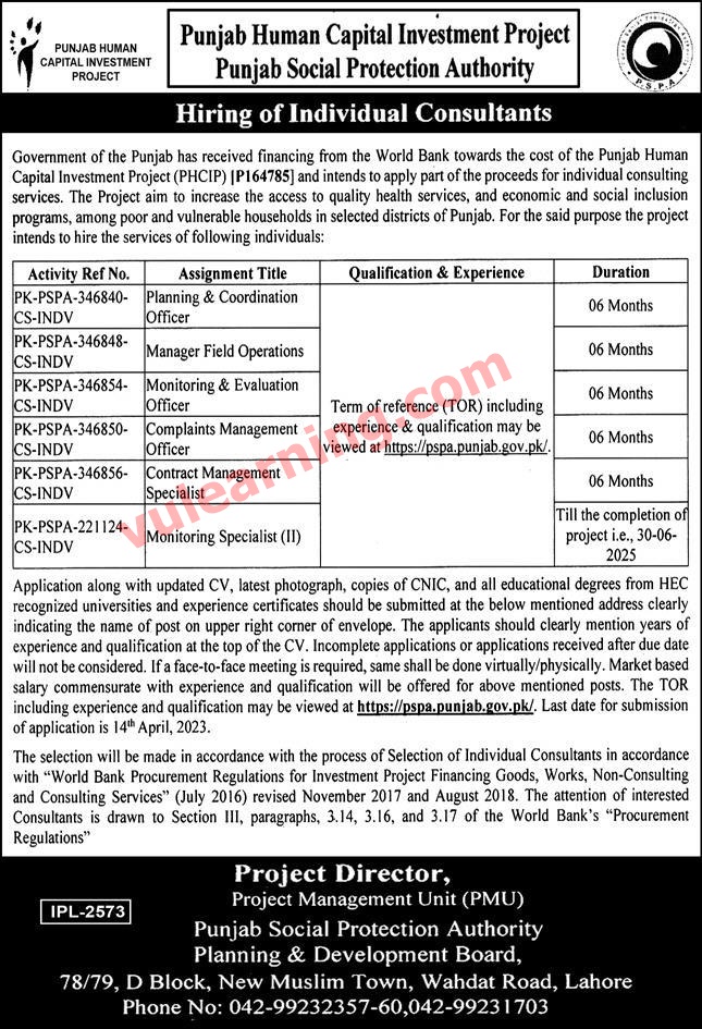 Punjab Social Protection Authority Jobs 2023 for Individual Consultants ...