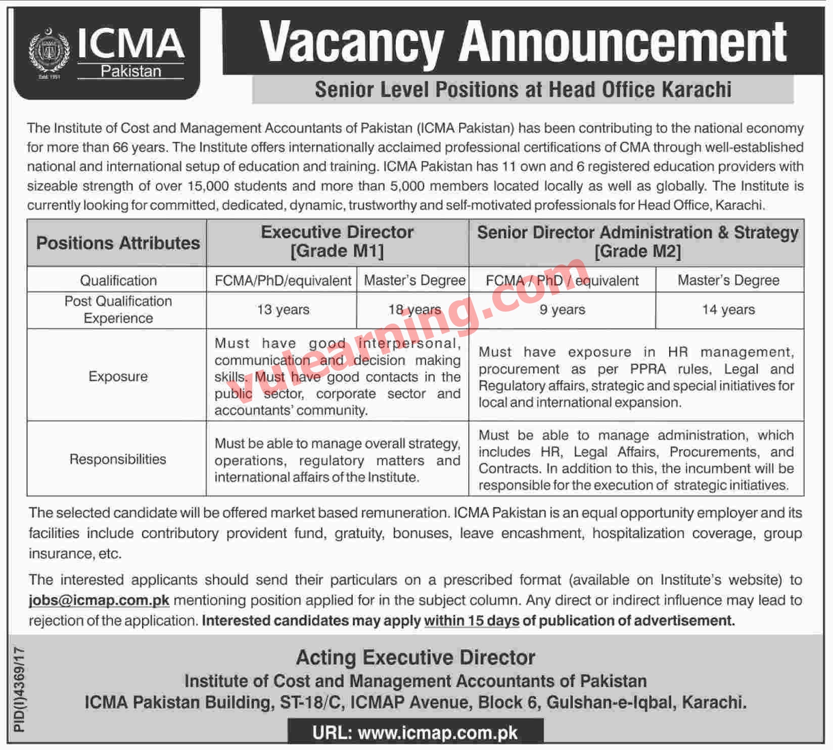 ICMA Pakistan Jobs 2018 Institute of Cost & Management Accountants ...