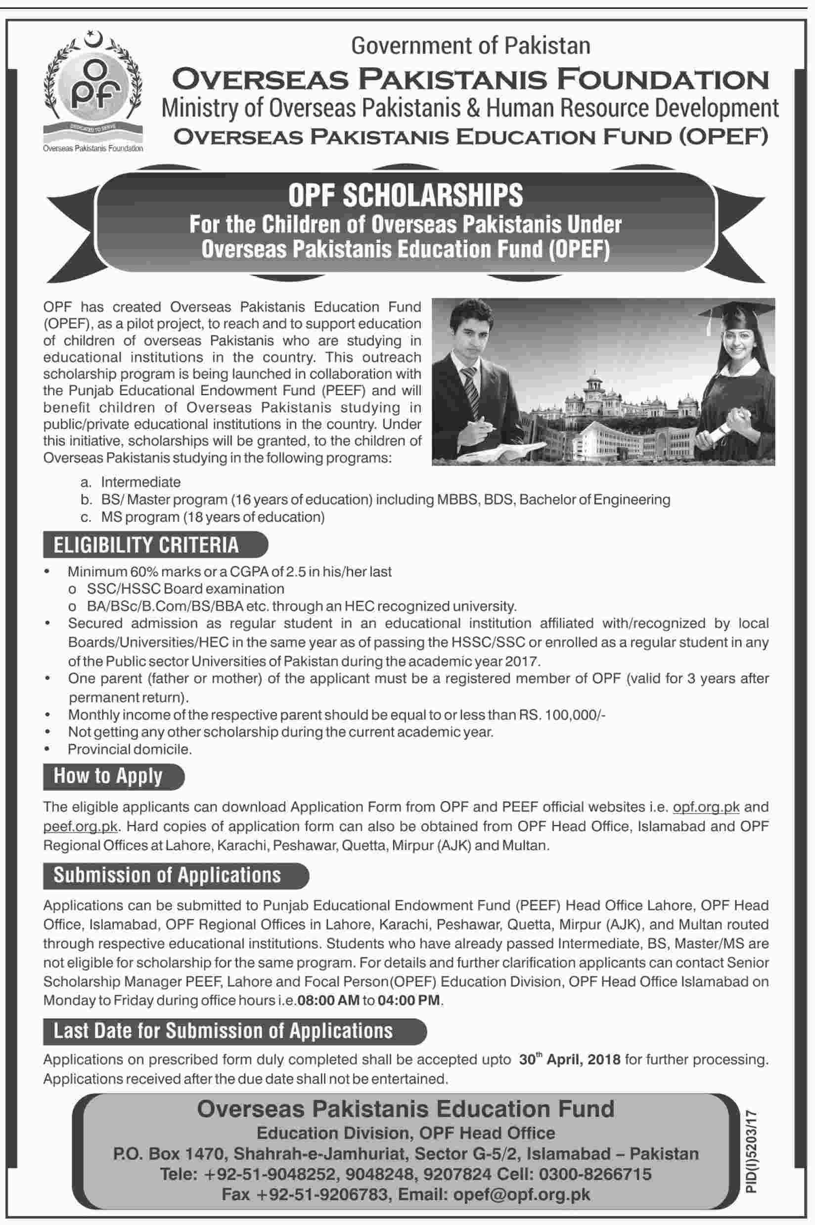 Overseas Pakistanis Foundation (OPF) Scholarships 2018 for Overseas ...