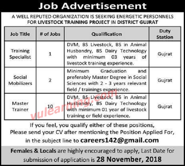 Well Reputed Organization Jobs 2018 for Livestock Training Project ...