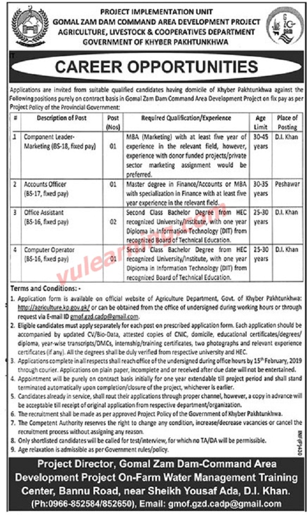 Gomal Zam Dam Command Area Development Project Jobs 2019 Vacancies ...