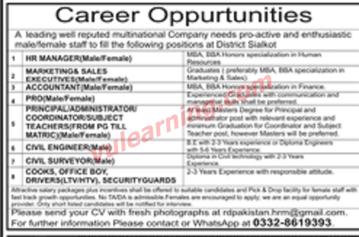 Leading Well Reputed Multinational Company Jobs 2019 for Sialkot ...