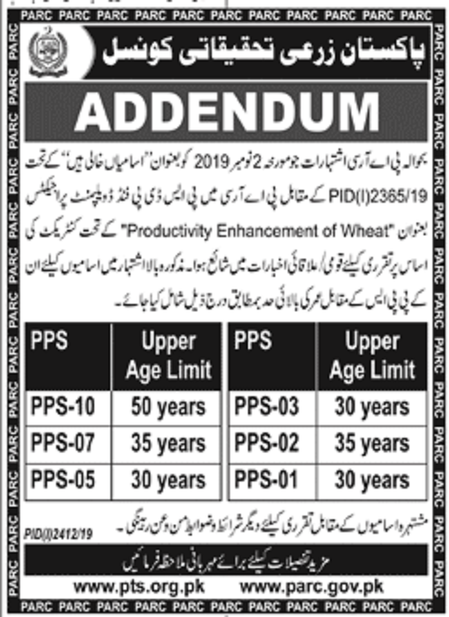 Pakistan Agricultural Research Council (PARC) Jobs Addendum ...