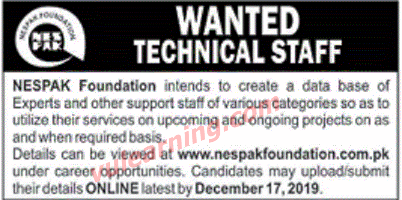NESPAK Foundation Jobs December 2019 Apply Online for Technical Staff ...