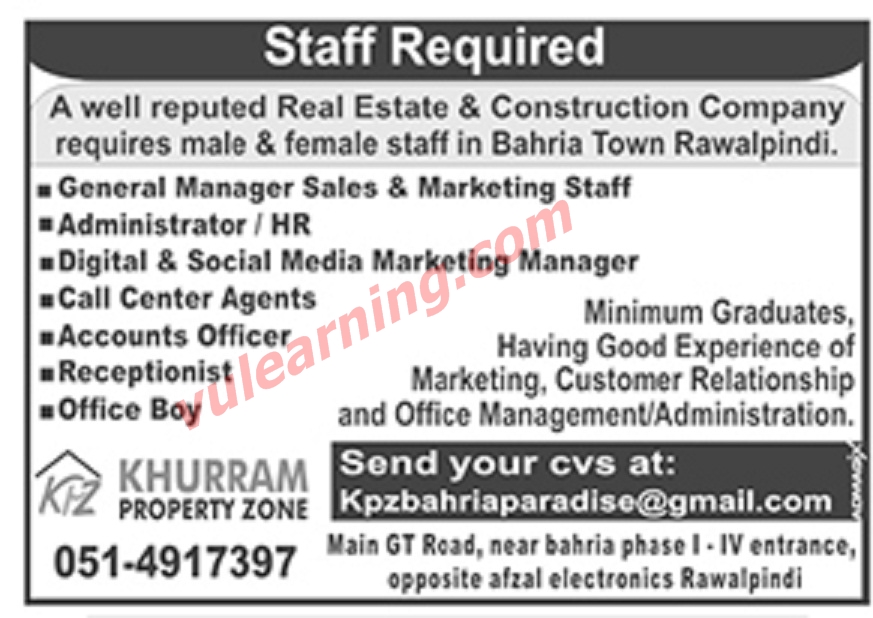 Well Reputed Real Estate & Construction Company Jobs 2020 for General ...