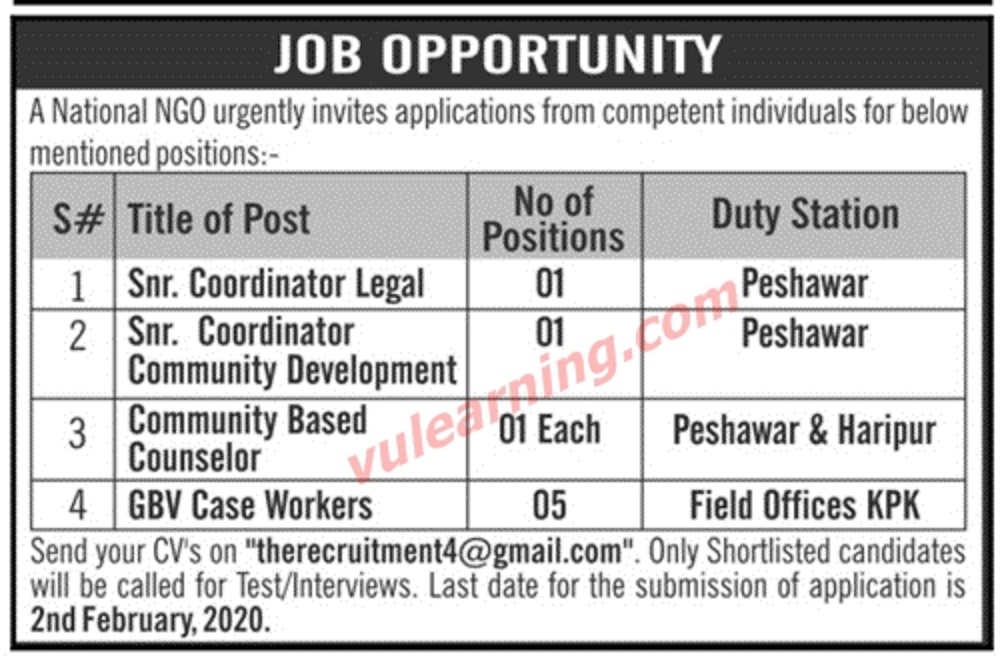 National NGO Jobs 2020 for Coordinators, Counselors & GBV Case Workers ...