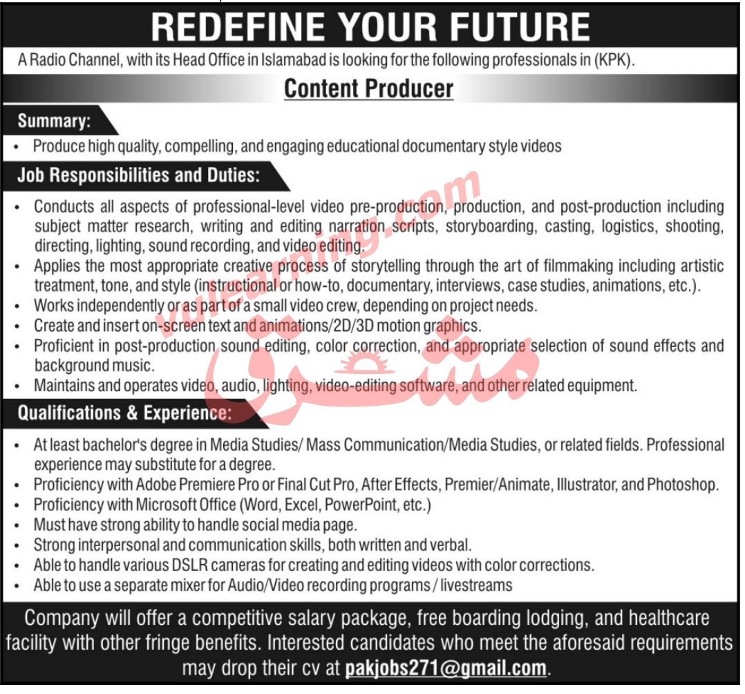 Radio Channel Jobs 2020 for Content Producer at Head Office Islamabad ...